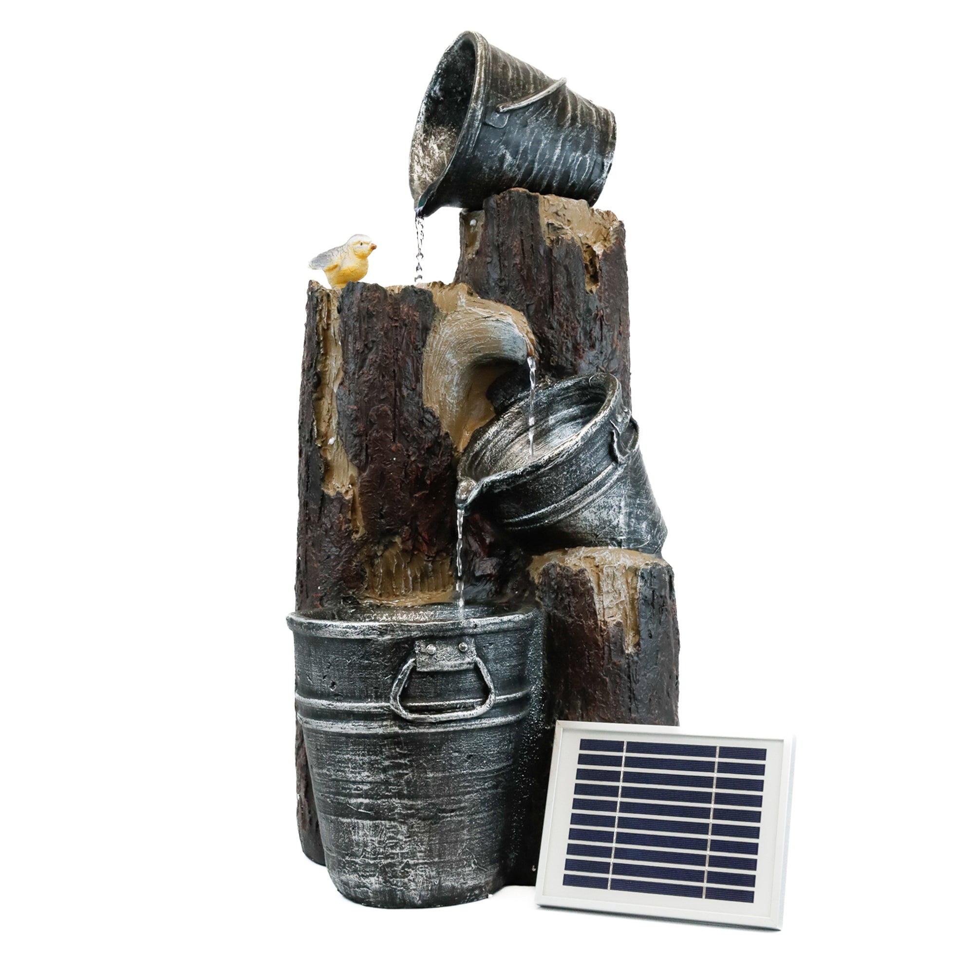 Solar Cascading Woodland Water Feature with Battery Backup & LED Light